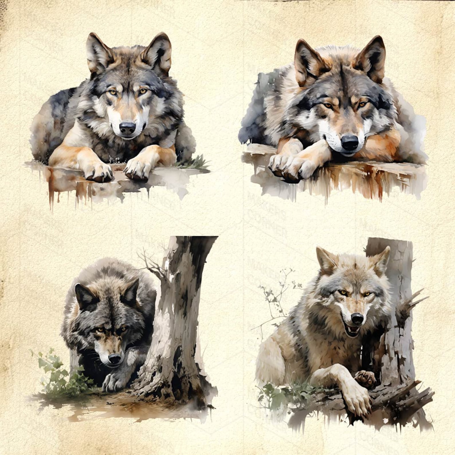 Wolf Pack Clip Art Collection for Art and Design, Instant Download ...