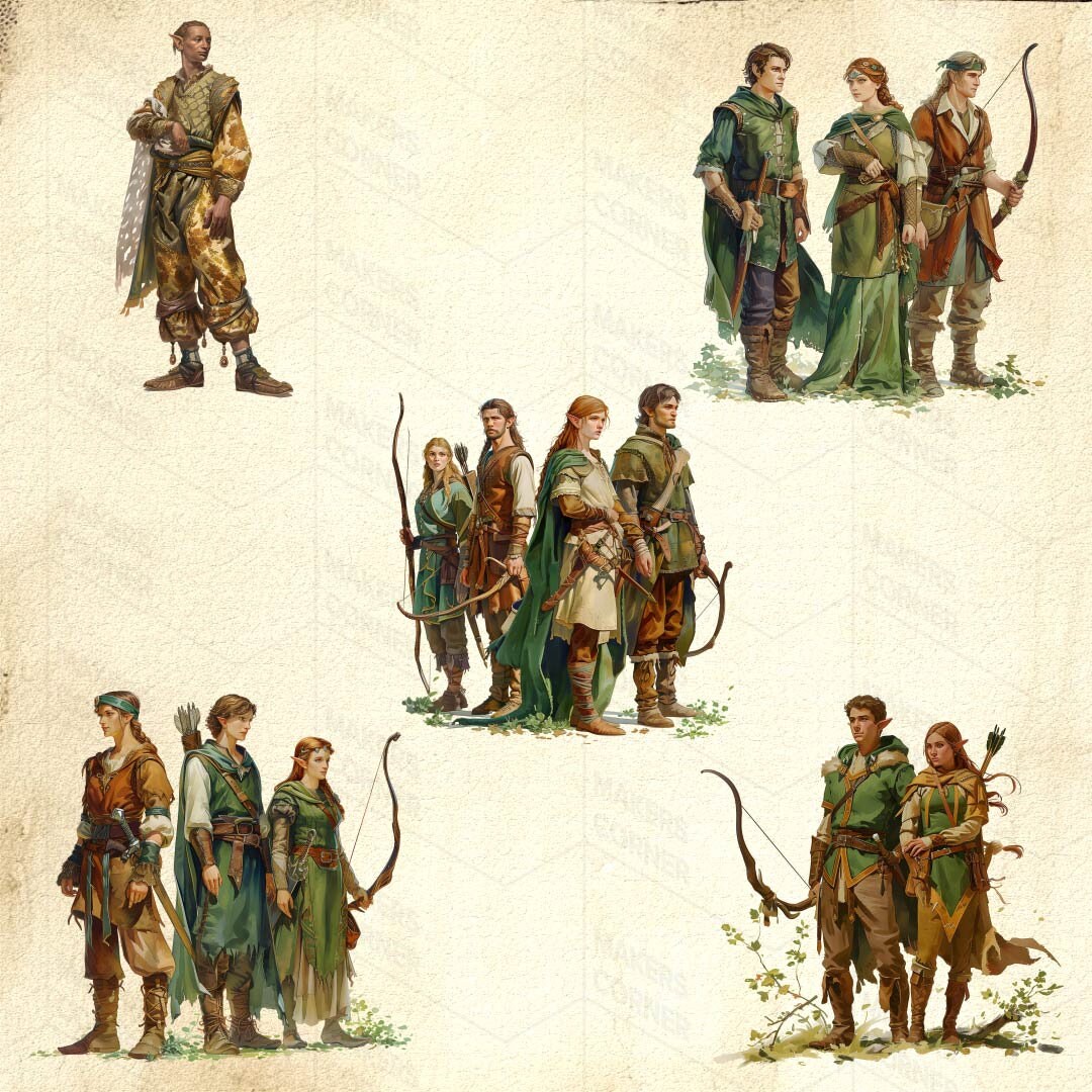 Elven Townsfolk Clip Art Collection for Art and Design, RPG Graphics ...