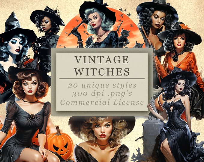 Vintage Witches Clip Art Collection for Art and Design, Halloween ...
