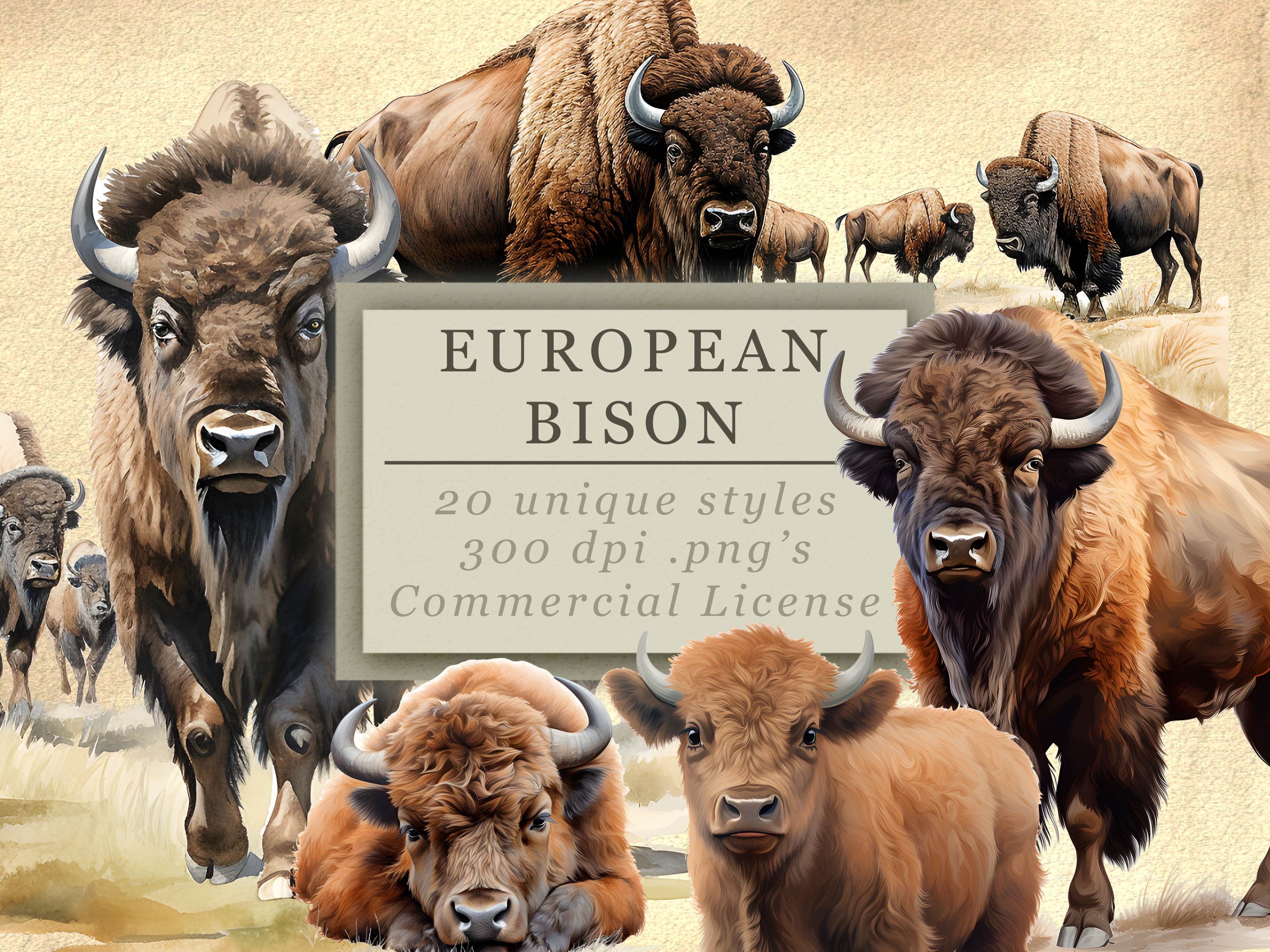 European Bison Clip Art Collection High-quality Digital Downloads for ...