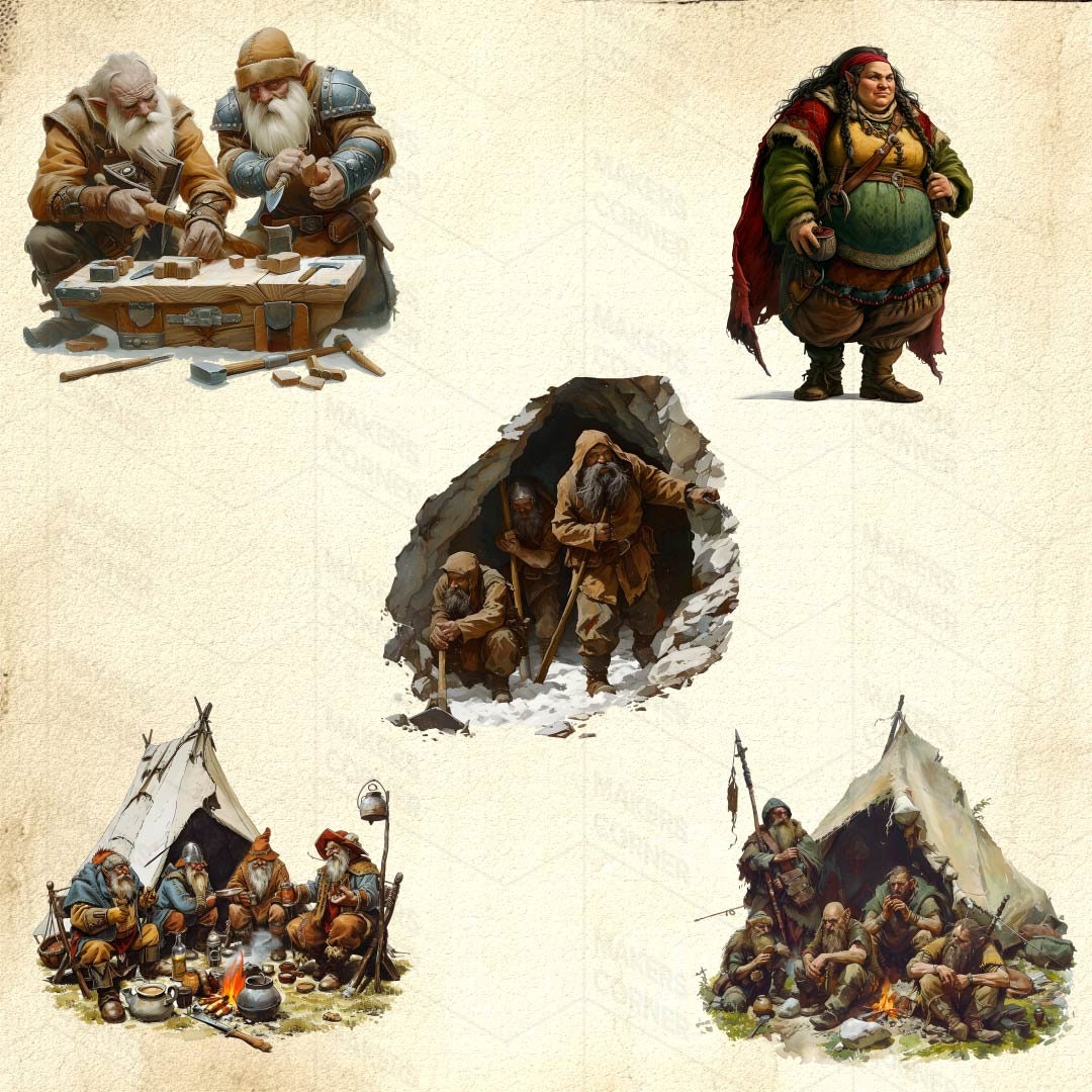 Dwarven Villagers Clip Art Collection for Art and Design, RPG Graphics ...