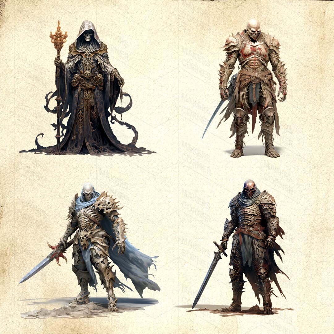 Mystical Skeleton Soldiers Fantasy Clip Art Collection for - Etsy