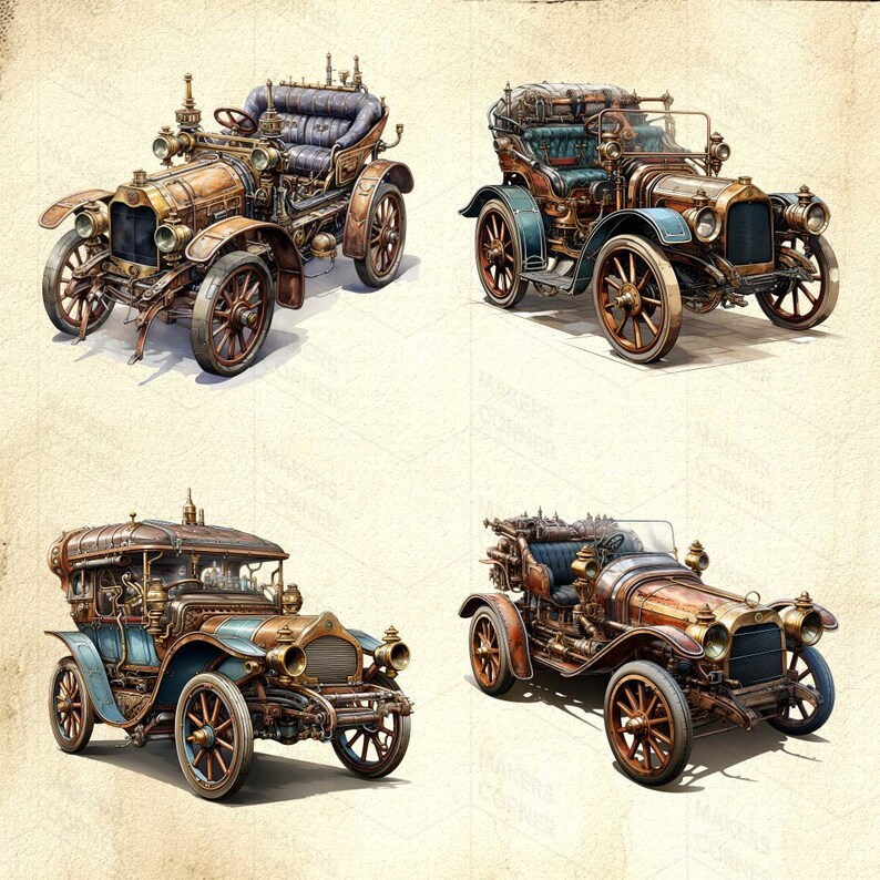 Steampunk Cars Clip Art Collection for Fantasy Art and Design ...