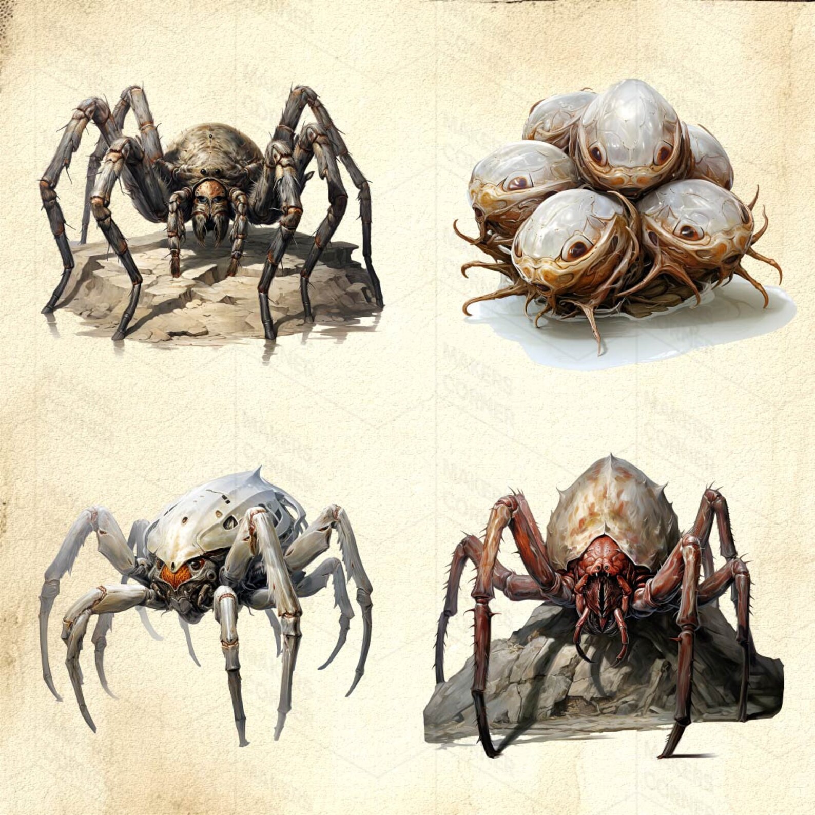 Evil Spiders Clip Art Collection for Art and Design, Fantasy Arachnids ...