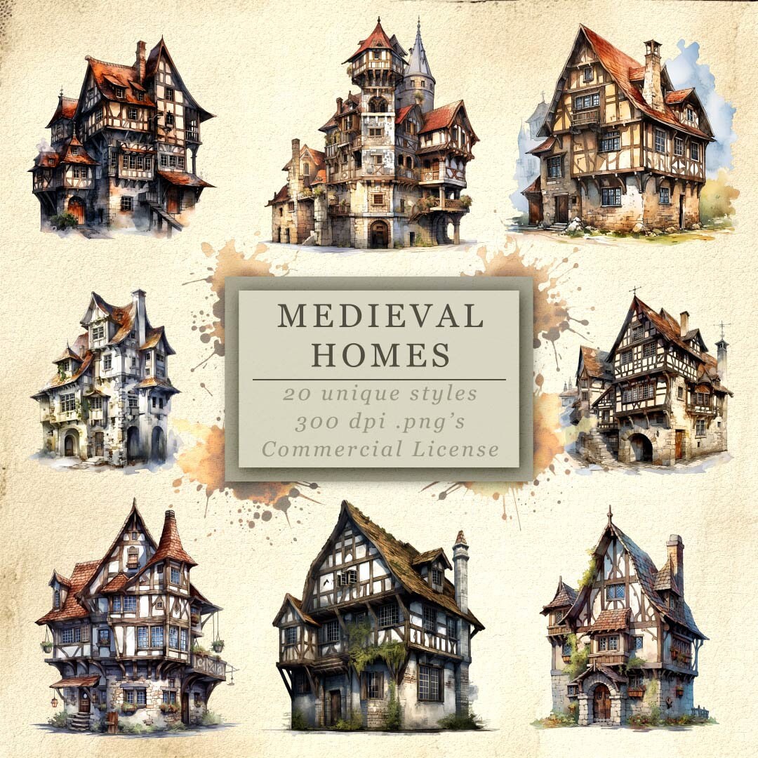 Medieval Homes Clip Art Collection for Fantasy Art and Design, Old ...