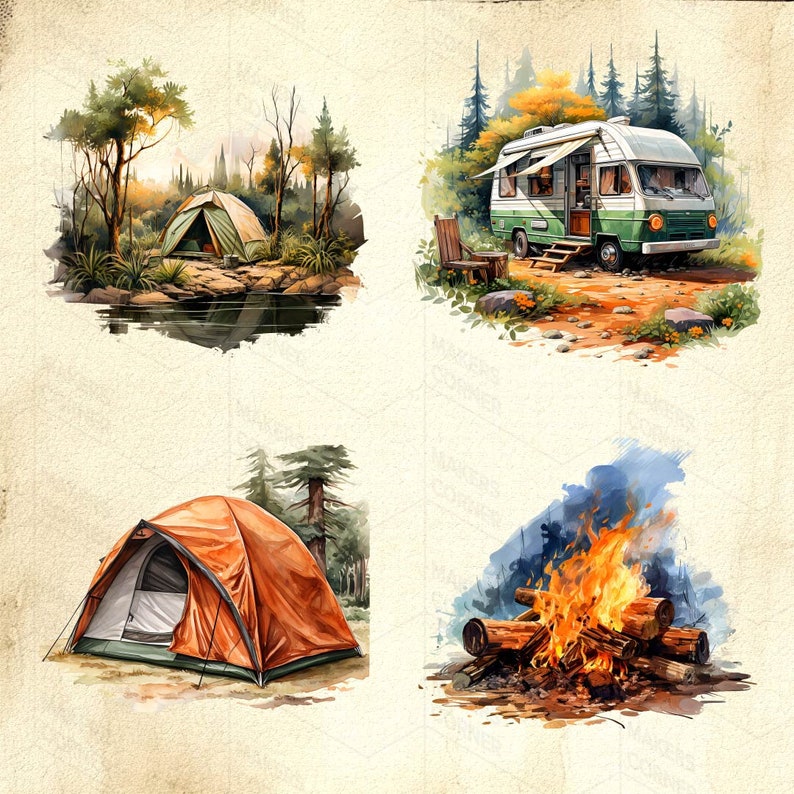 Camping Trip Clip Art Collection for Art and Design Holiday - Etsy