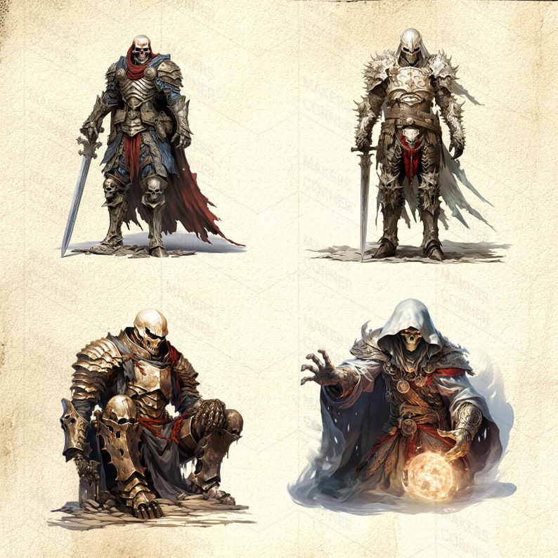Mystical Skeleton Soldiers Fantasy Clip Art Collection for - Etsy