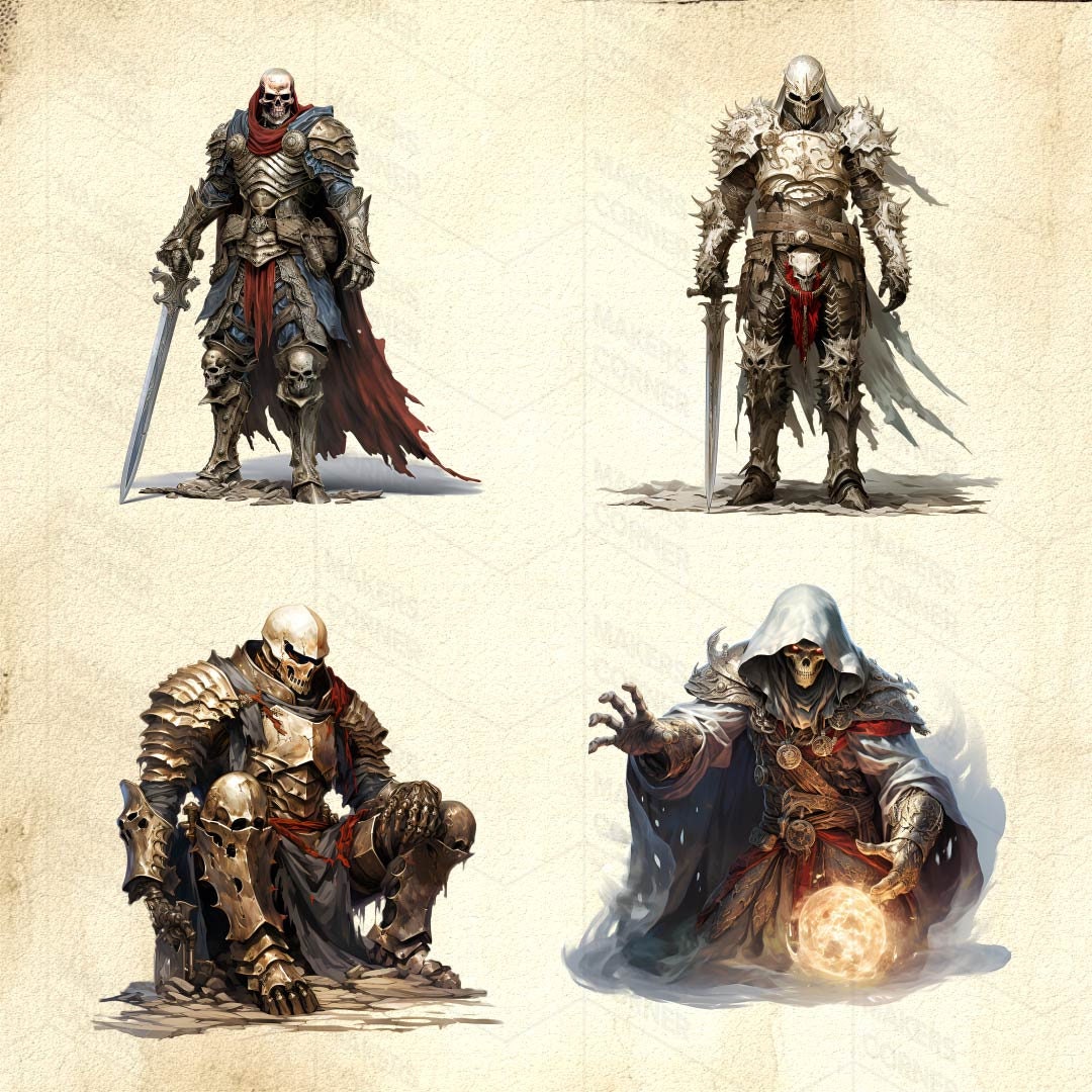 Mystical Skeleton Soldiers Fantasy Clip Art Collection for - Etsy