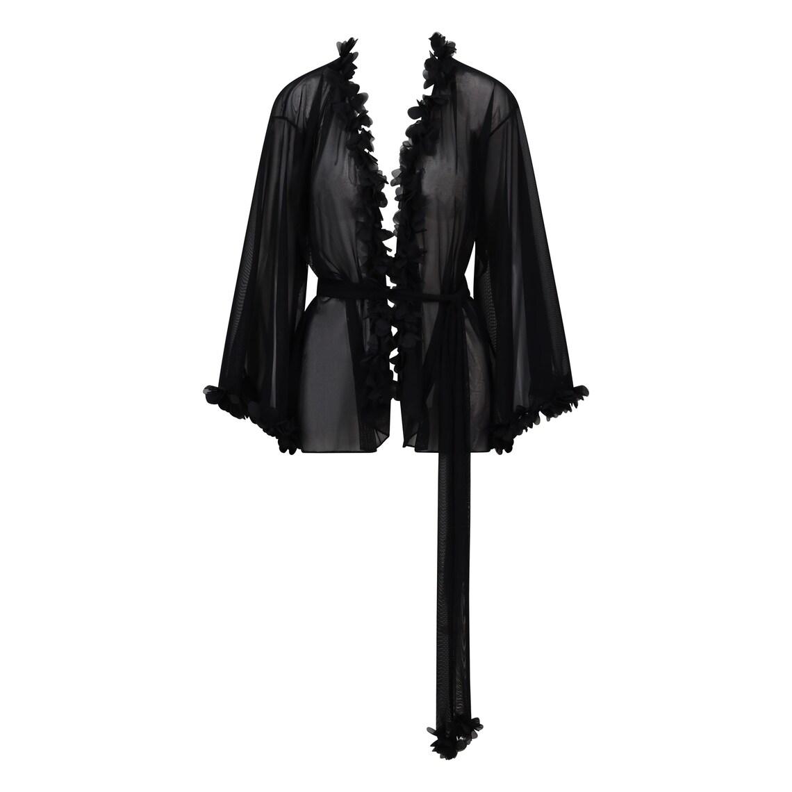 Lace Kimono: Fifi Short Sheer Mesh Robe With Chiffon Flower Detail - Etsy