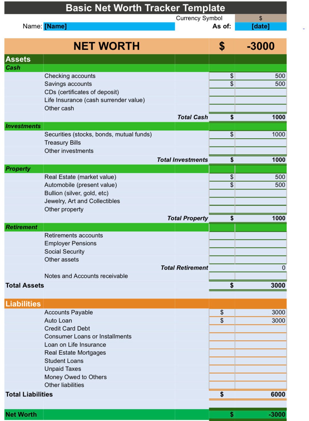 Basic Net Worth Tracker - Etsy