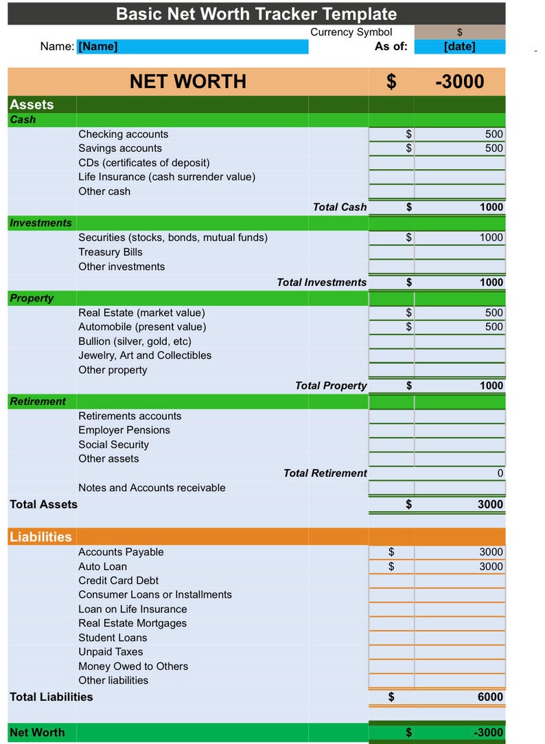 Basic Net Worth Tracker - Etsy