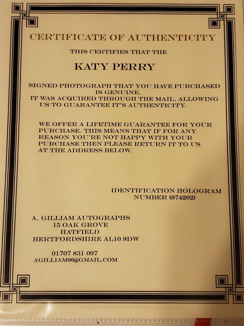 Katie Perry Autographed Photo With Holograph COA - Etsy