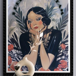 Art Deco Print of Dreaming Vintage 1930's Girl Portrait, Wall Art ...