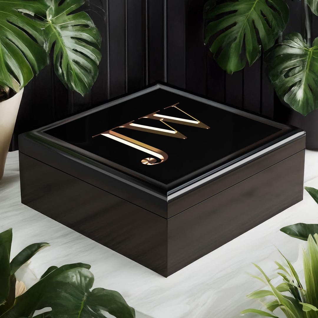 Art Box Personalized Art Deco Font Style Initials Keepsake Box Custom ...