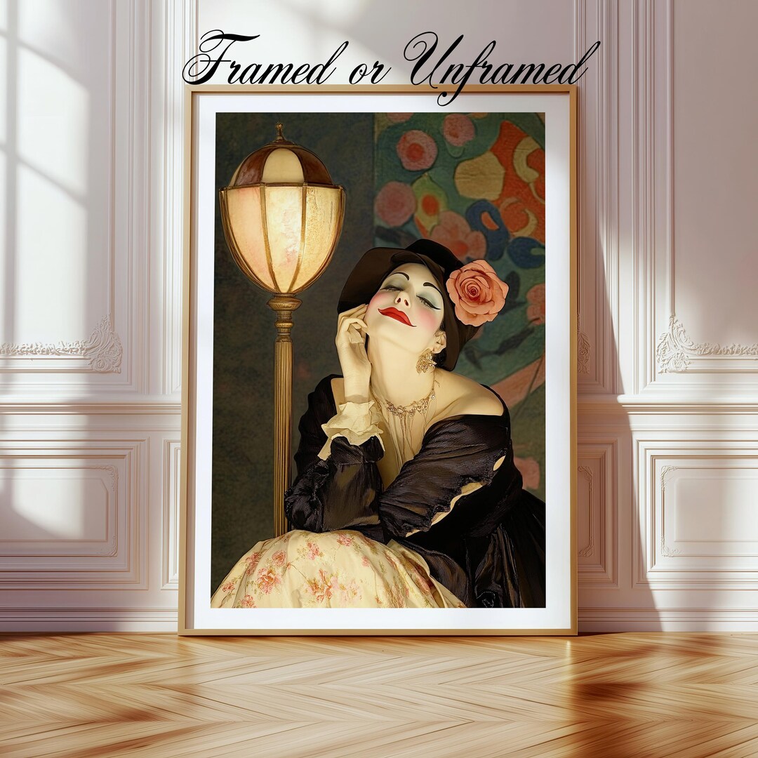 Art Deco Muse Print Theatrical Pierrot Portrait Statement Wall Art ...