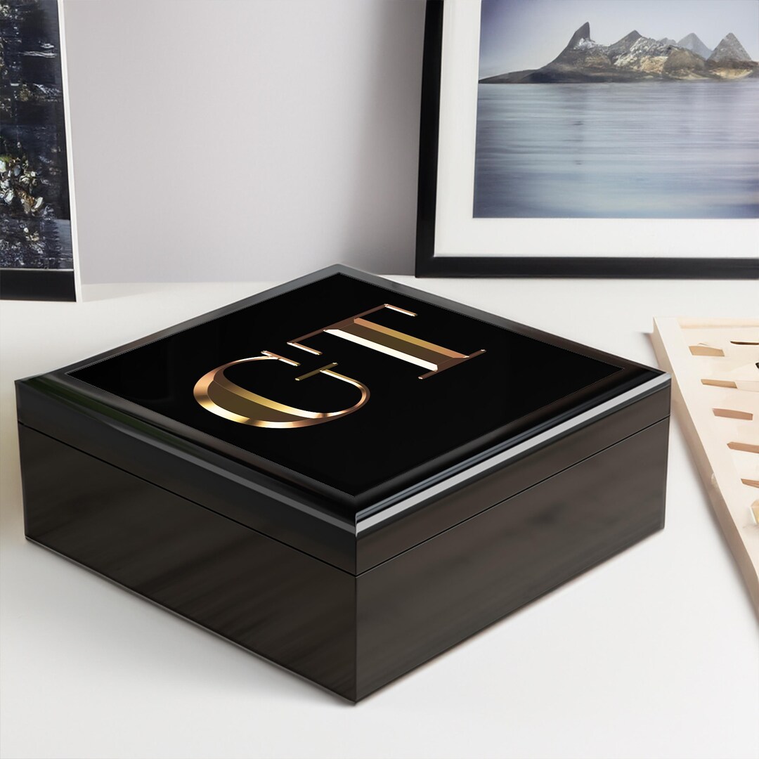 Personalized Monogramed Box Art Deco Lettering Jewelry Box Customizable ...