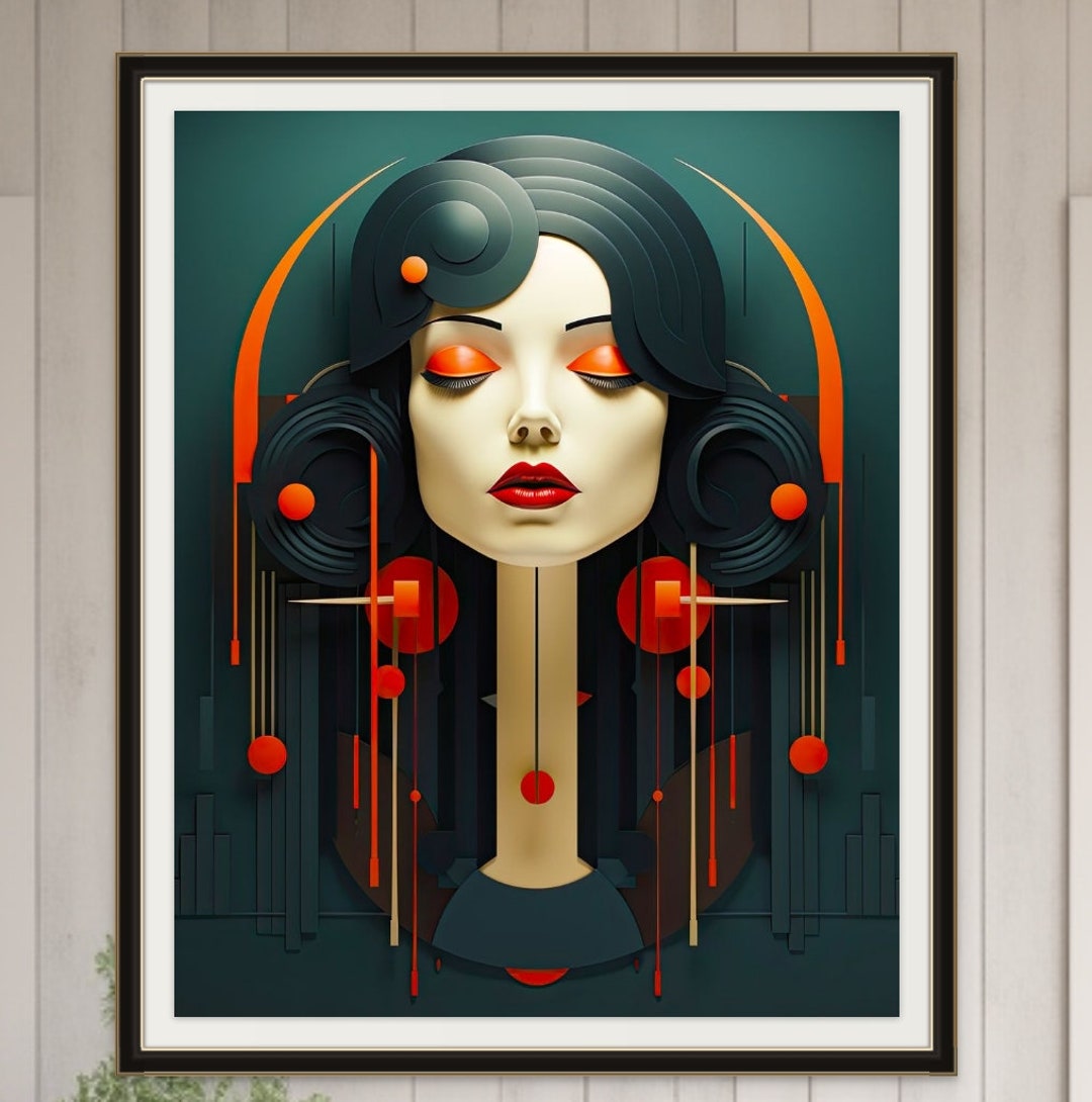Art Deco Abstract Geometric Art Bold Illustration Greens Reds Artwork ...