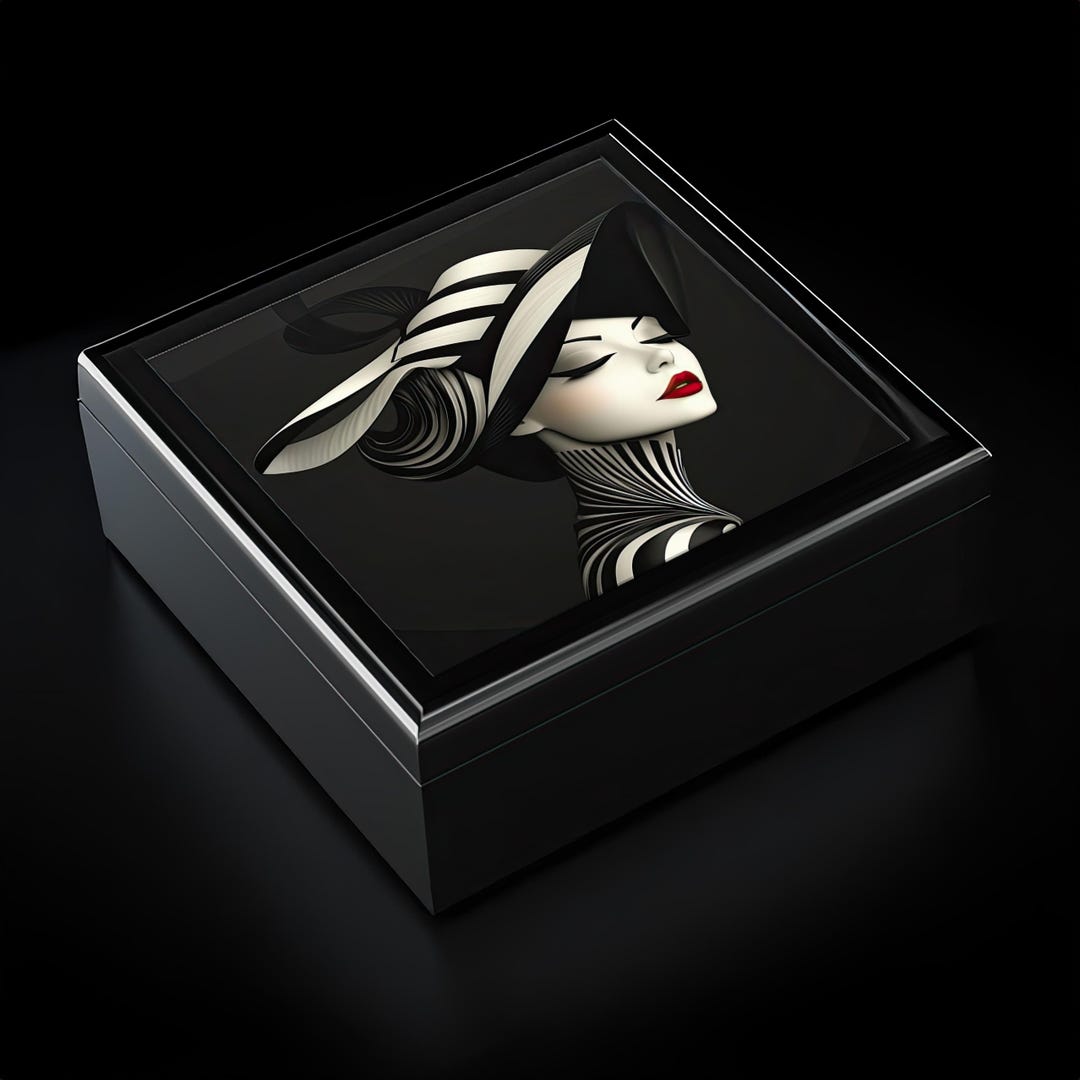 Decorative Art Deco Box Ceramic Artwork on Lid Minimalist Design Box ...
