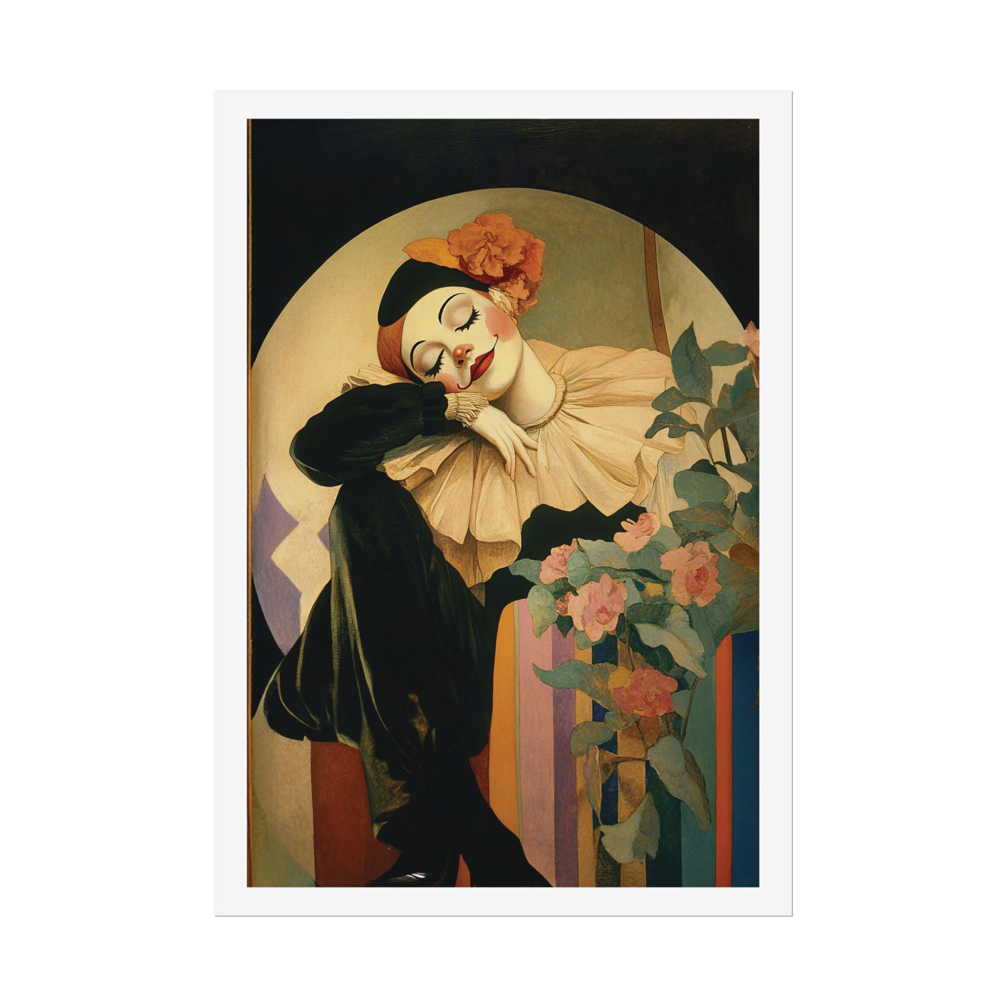 Vintage Mime Art Print Pierrot Clown Wall Modern Art Deco Style Home ...