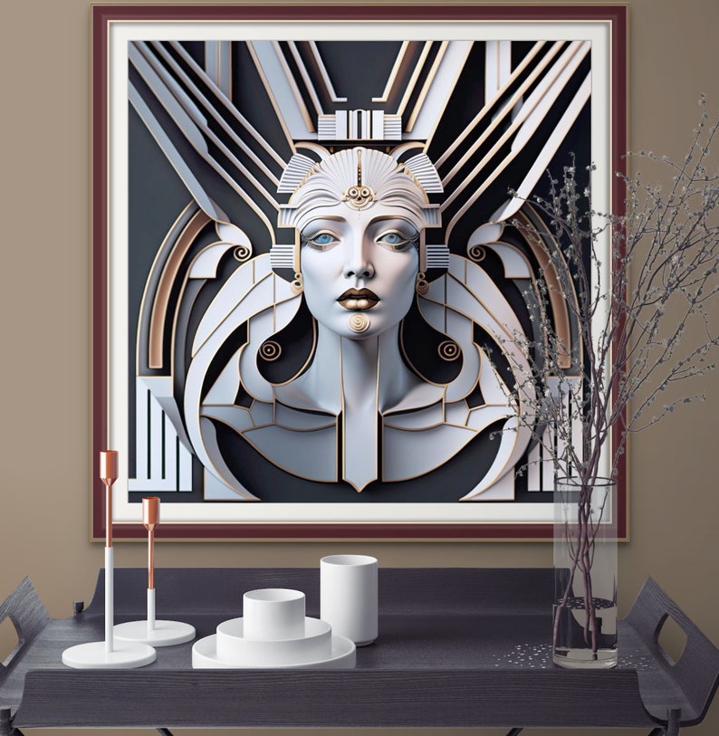 Digital Art Deco Wall Art of Beautiul Mask Woman Wall Decor Instant 300 ...