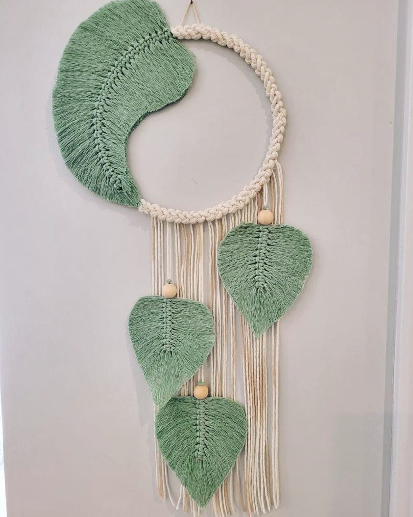 Macrame Leaves Wall Art, Wall Decoration, Wall Hanging Green/white - Etsy