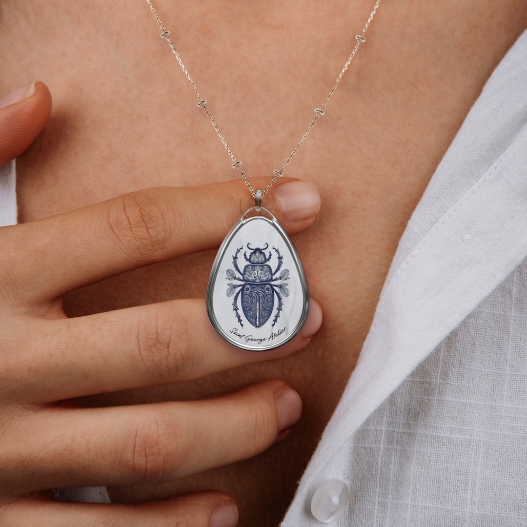 Beetle Necklace - Blue | Boho-style | Tear-shaped Bug/insect Pendant ...
