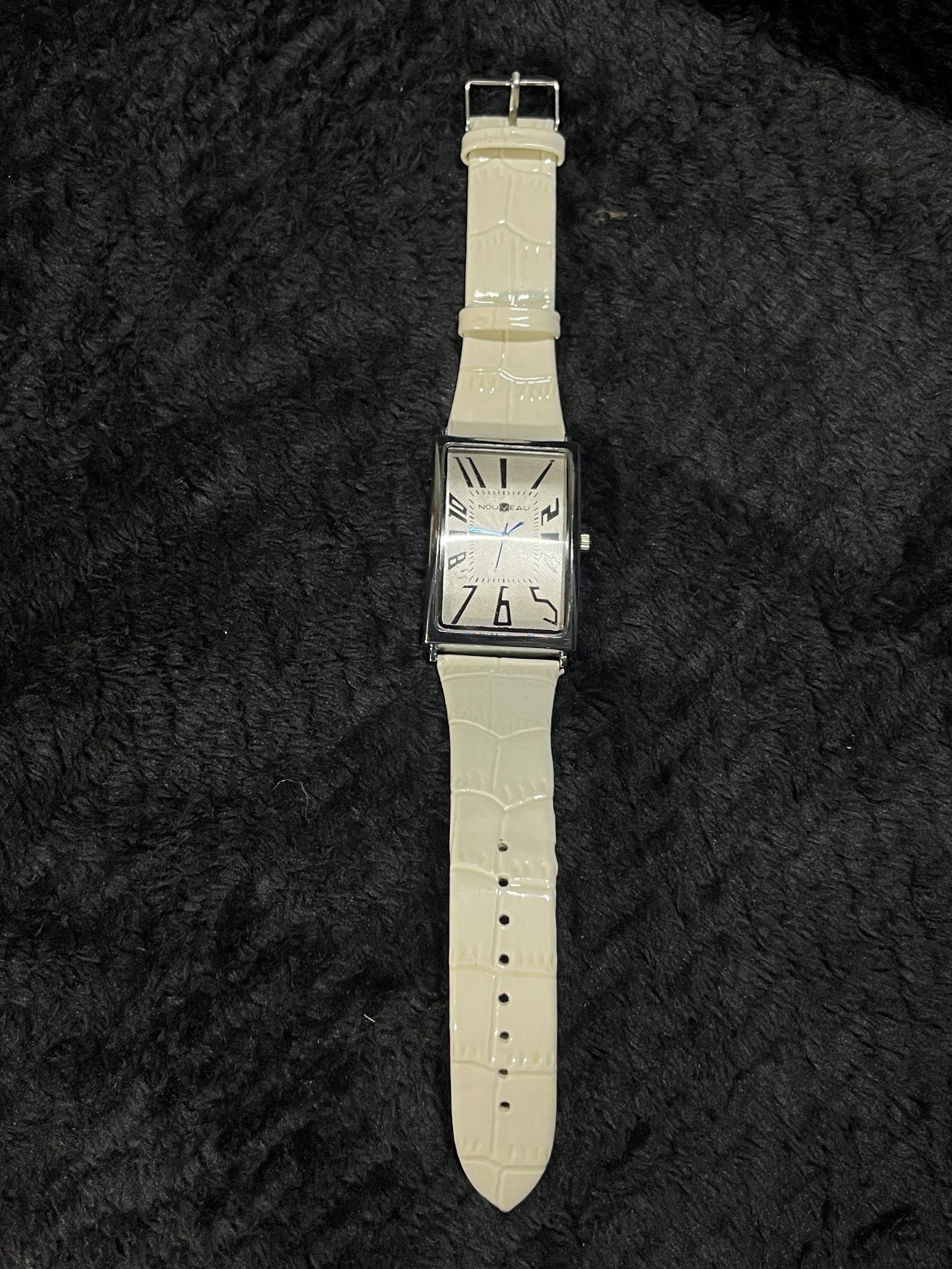Sophisticated Nouveau Rectangular Quartz Watch With Cream Leather Strap ...