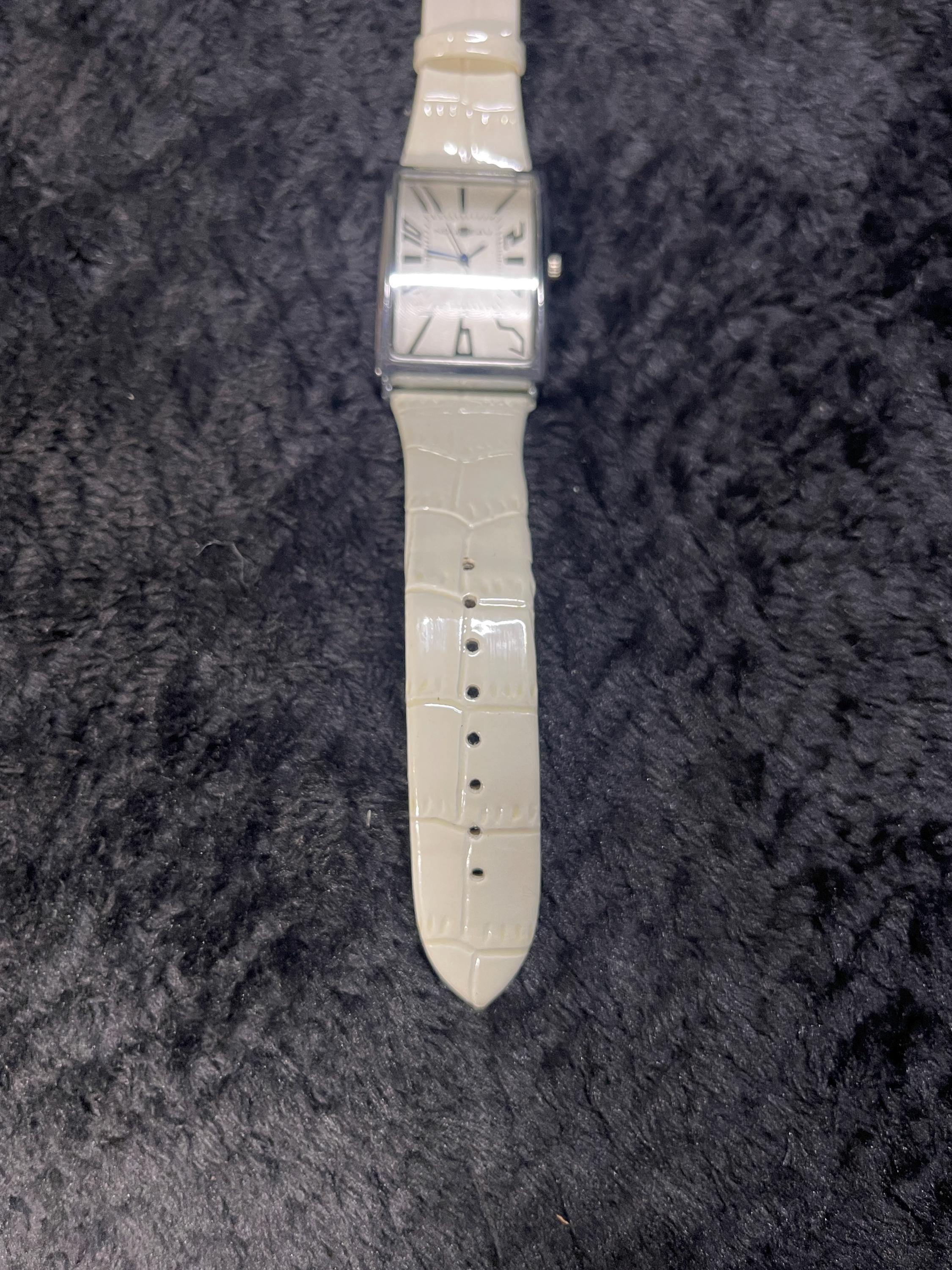 Sophisticated Nouveau Rectangular Quartz Watch With Cream Leather Strap ...