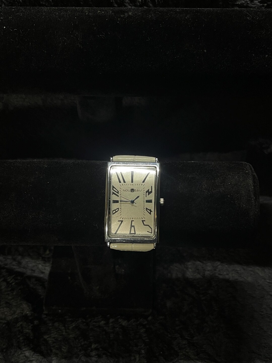 Sophisticated Nouveau Rectangular Quartz Watch With Cream Leather Strap ...