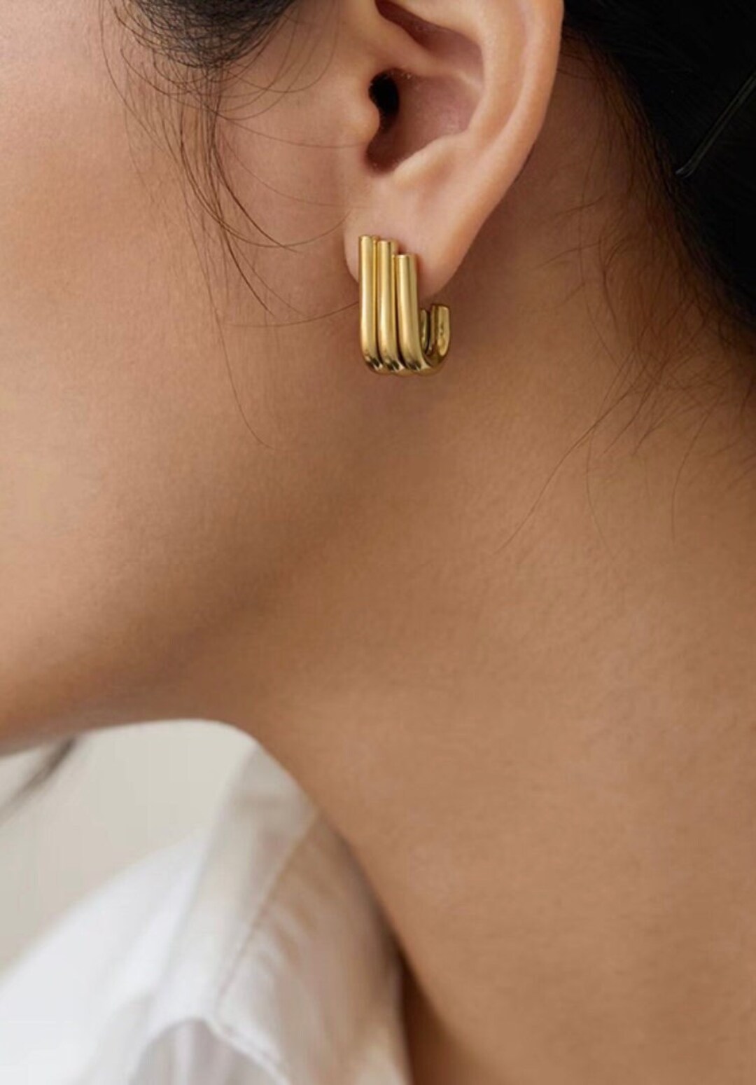 Titanium Steel Three Layers U Shape Hoop Earrings Modern - Etsy