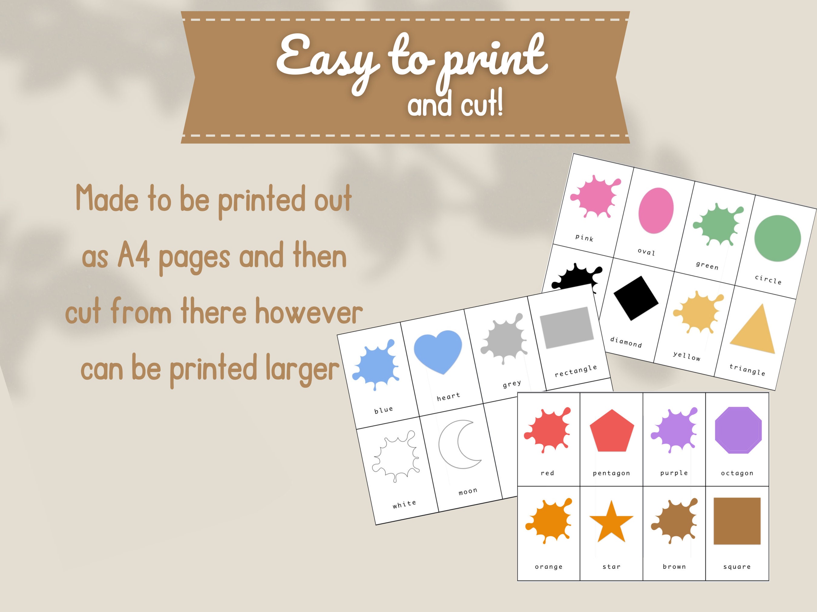 Shape and Colour Flash Cards, Homeschool Printable, Preschool Materials ...