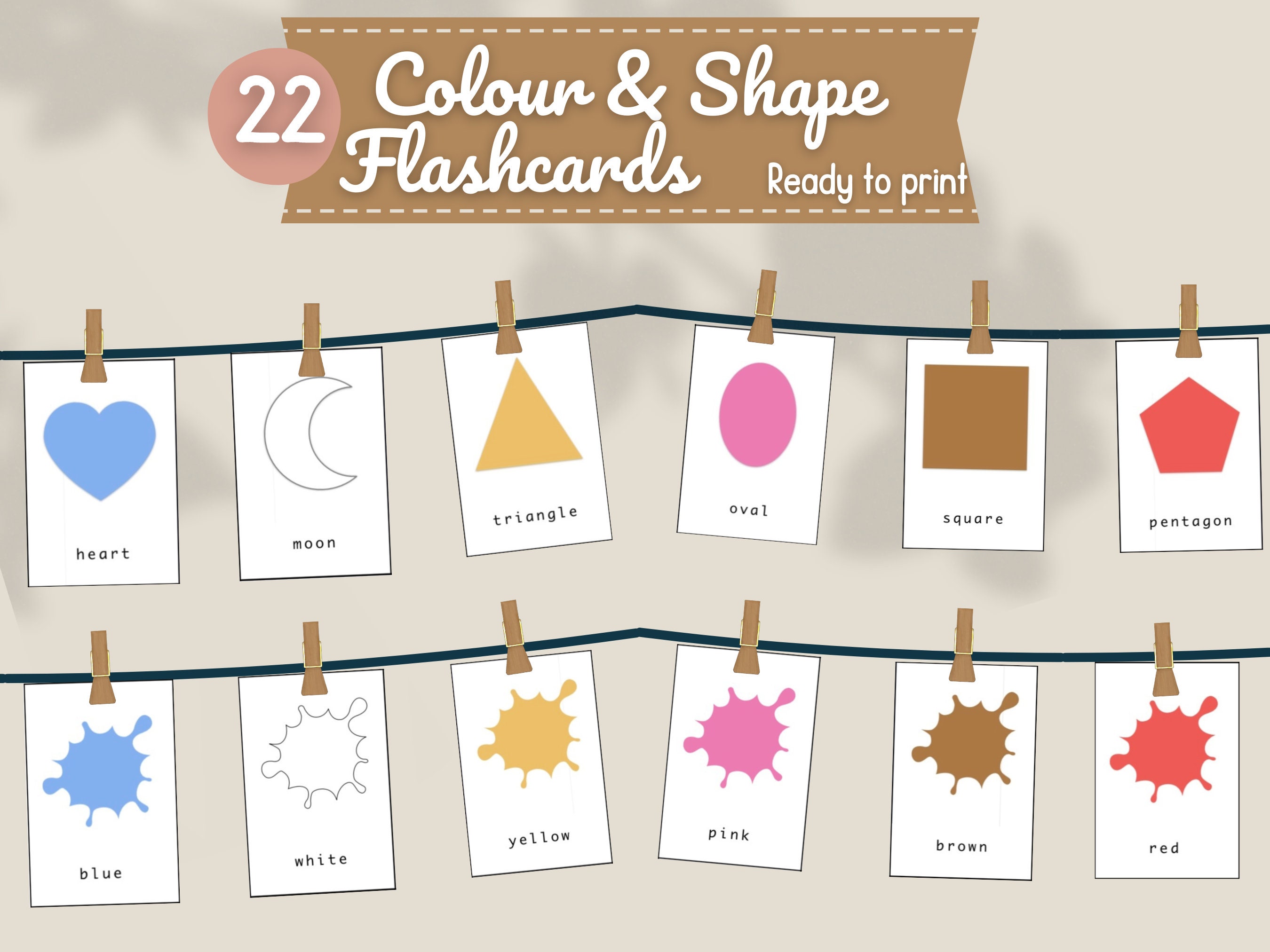 Shape and Colour Flash Cards, Homeschool Printable, Preschool Materials ...