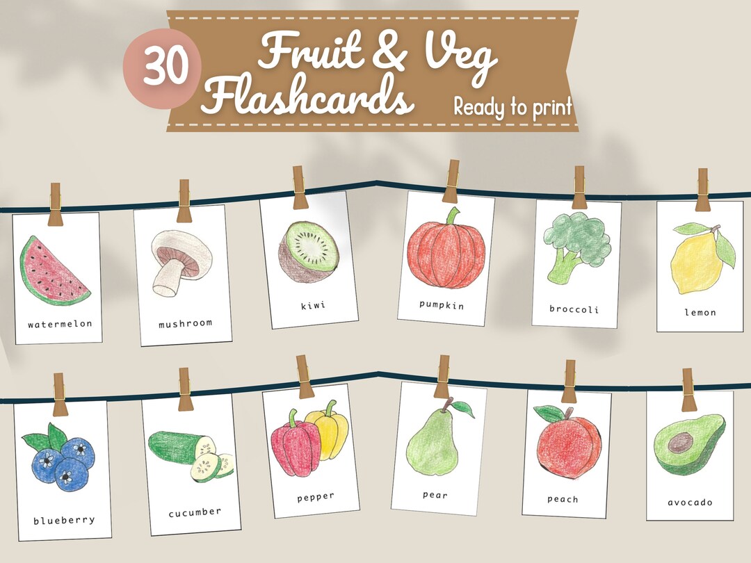 30 Fruit & Veg Montessori Nomenclature 3 Part Flashcards Pre School ...