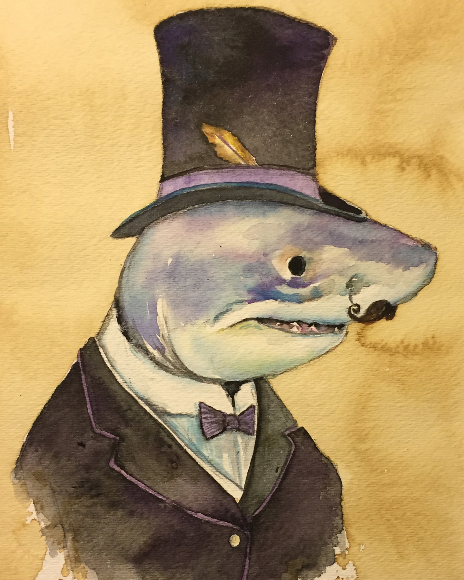 Mr Shark - Dapper Top Hat Dude Steam Punk Critter Town - Fine Art Print ...