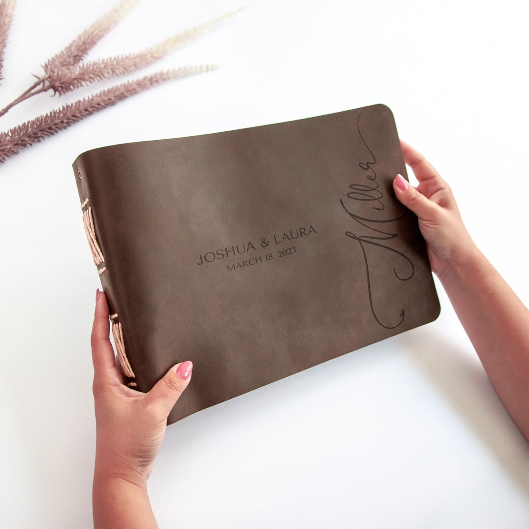 Unique Wedding Book Calligraphy Wedding Guest Book Personalized Leather ...
