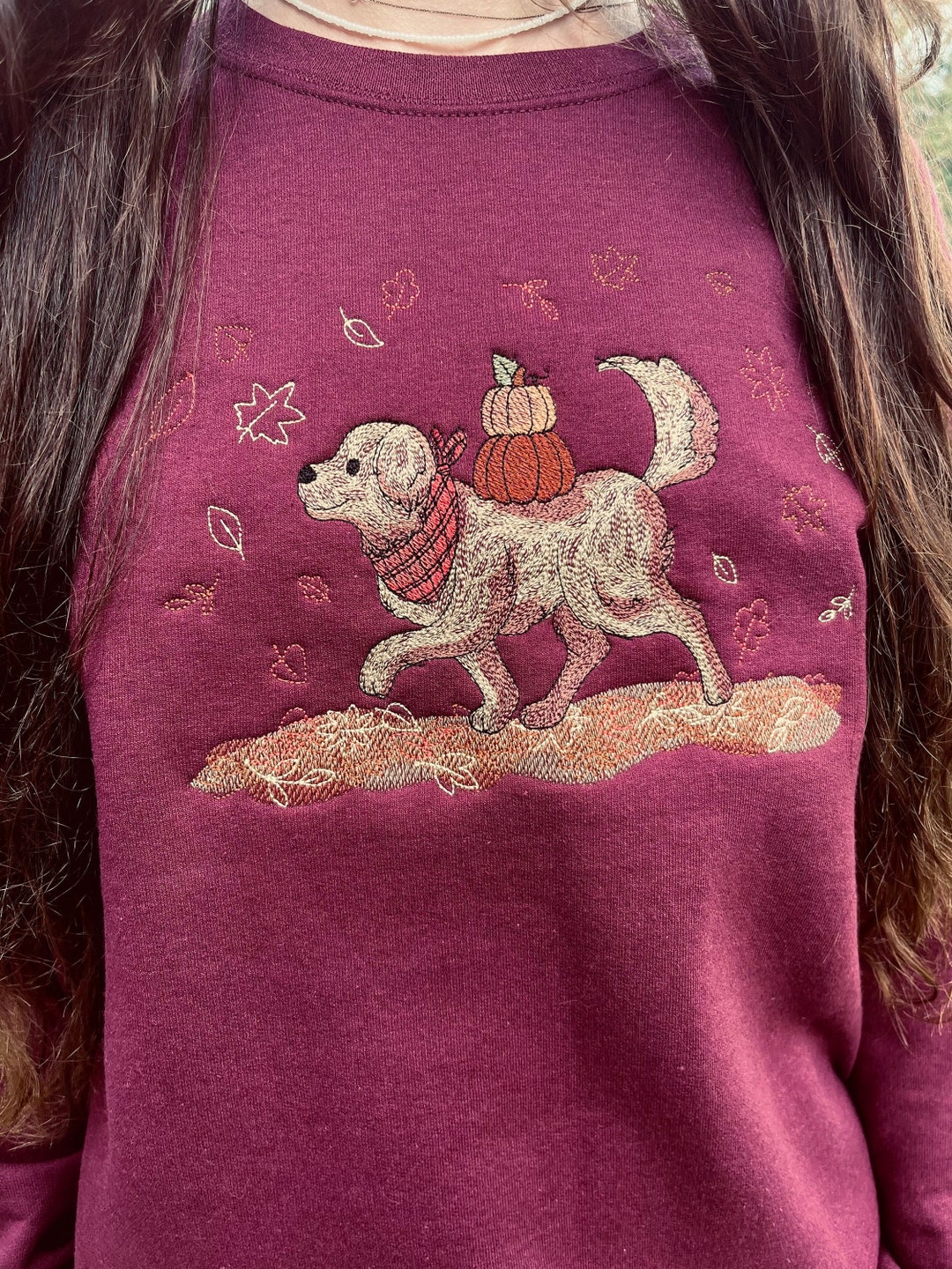 Embroidered Fall Puppy Dog Maroon Sweatshirt - Etsy