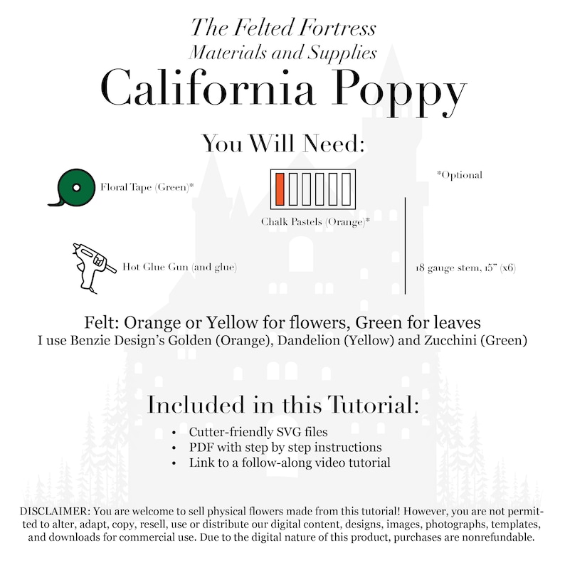 Felt California Poppy SVG and PDF Pattern and Tutorial, Digital ...
