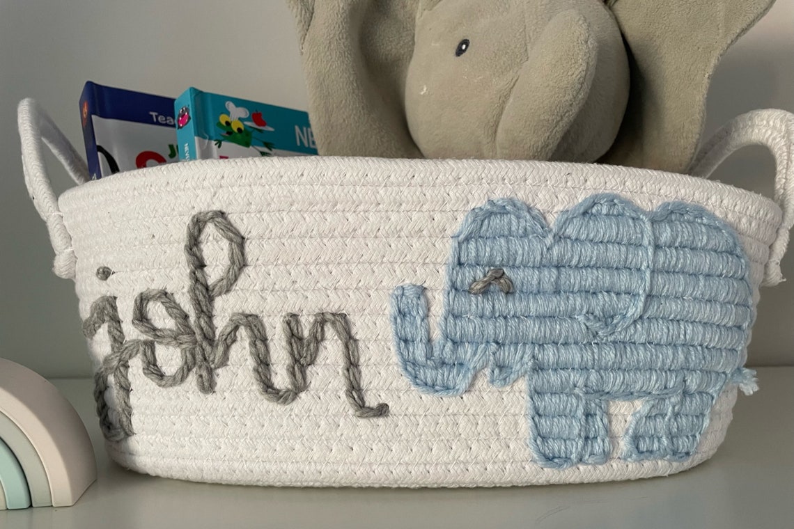 CUSTOM Name Basket With Elephant - Etsy