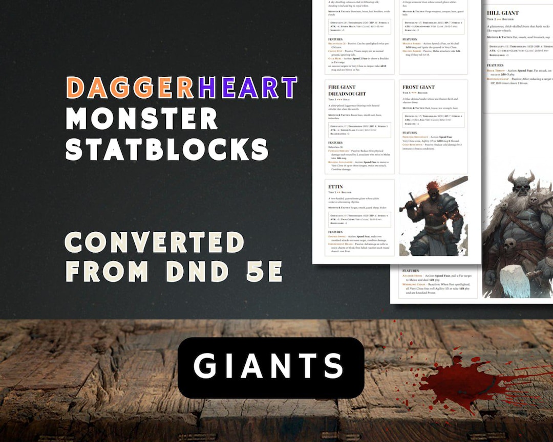 Daggerheart Giants Adversaries: Dnd 5e Monster Manual Conversion (PDF ...