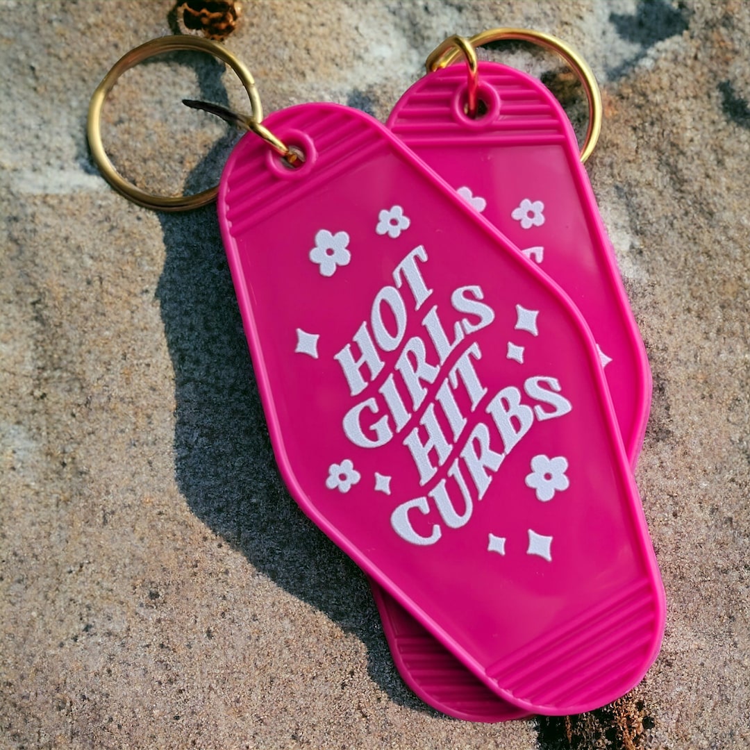 Hot Girls Hit Curbs Retro Pink Keychain - Etsy