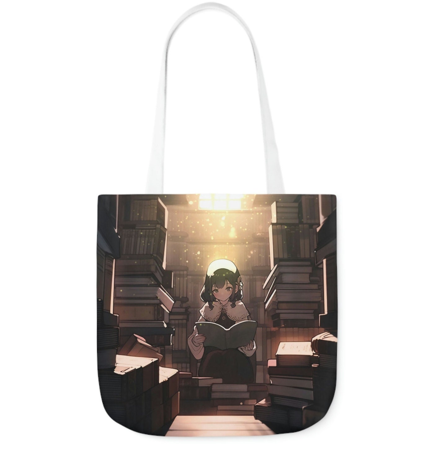 Anime Girl Reading in a Library | Polyester Canvas Tote Bag (AOP ...