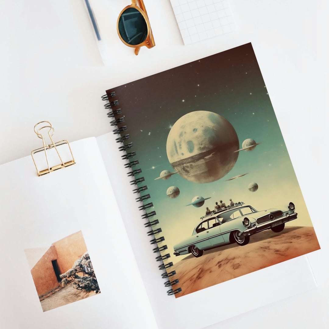 Futuristic Nostalgia Retro Notebook | Cars on Mars | Spiral Binding and ...