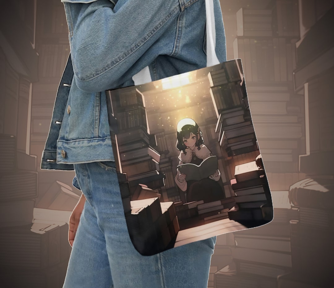 Anime Girl Reading in a Library | Polyester Canvas Tote Bag (AOP ...