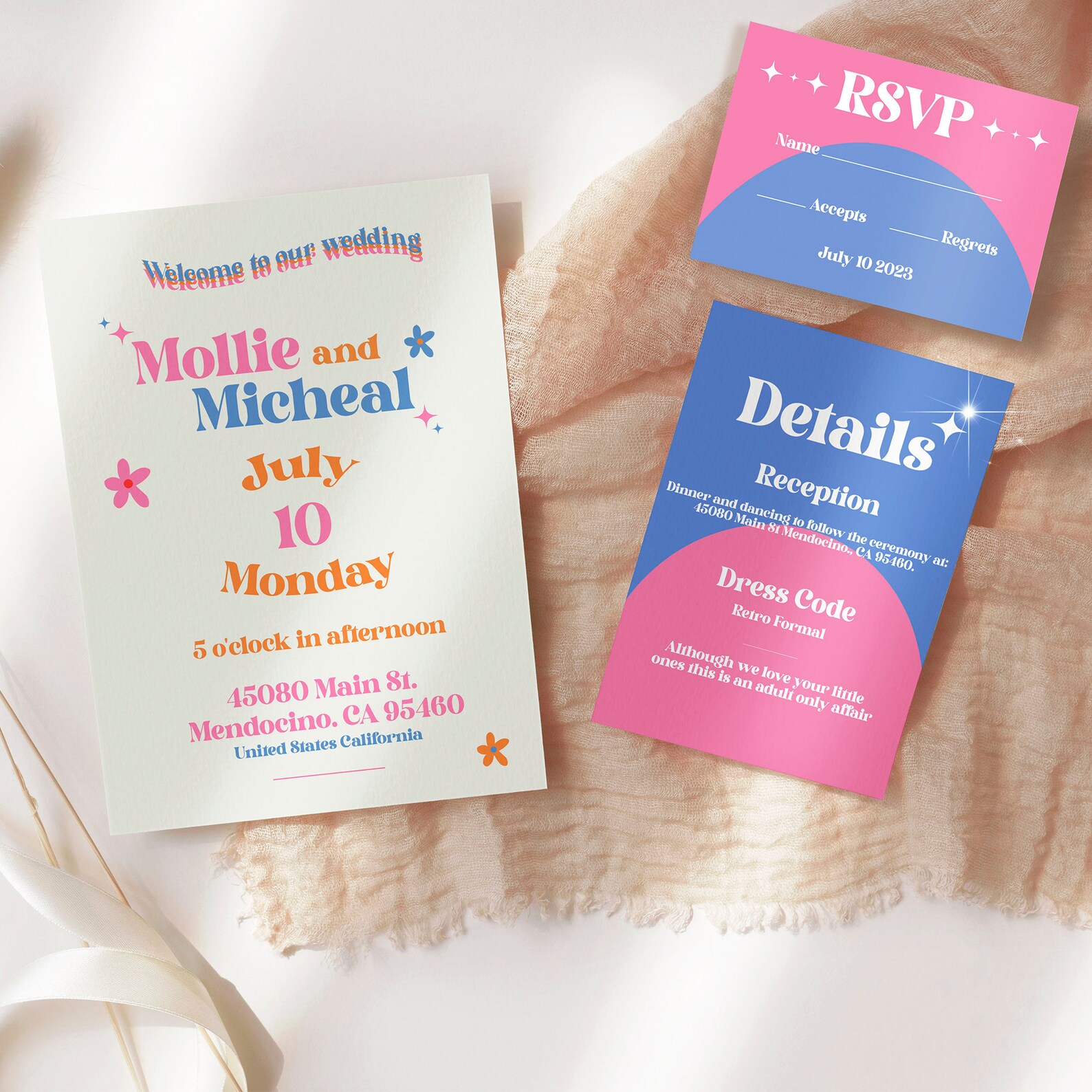 Colorful Retro Wedding Invitation 80s Digital Download Classic Summer ...