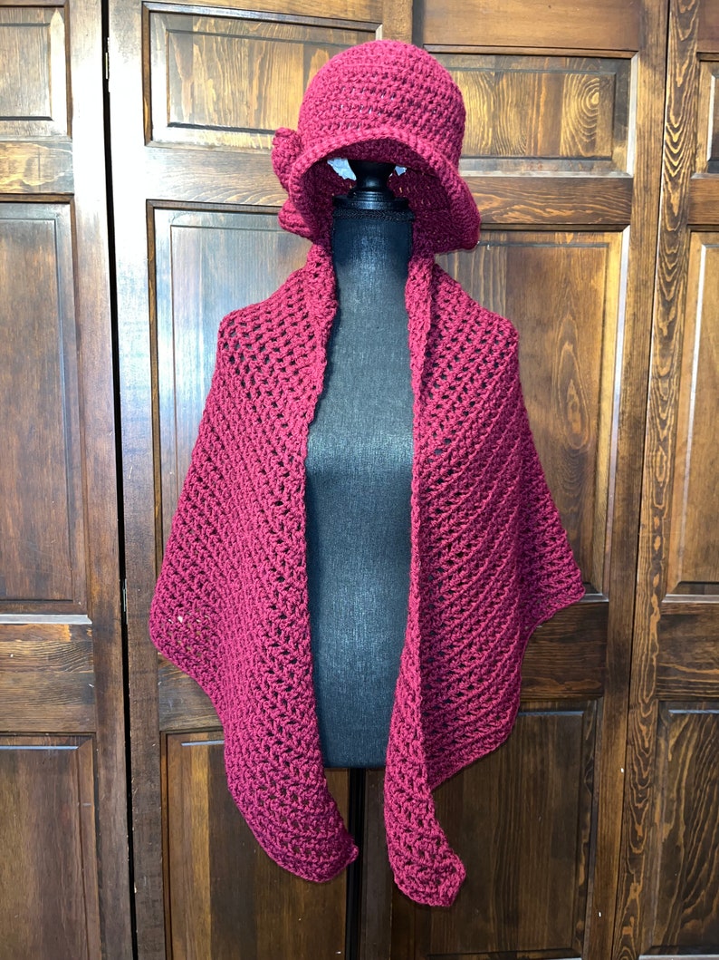 Burgundy Hat and Shawl Set - Etsy