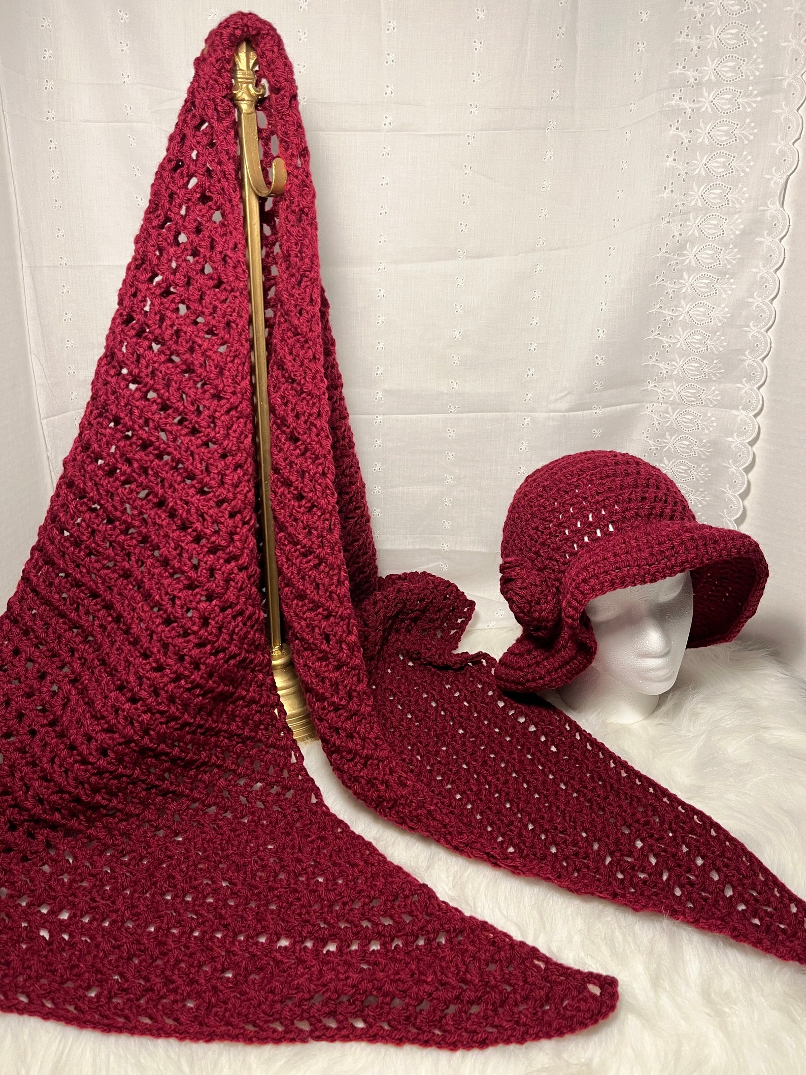Burgundy Hat and Shawl Set - Etsy