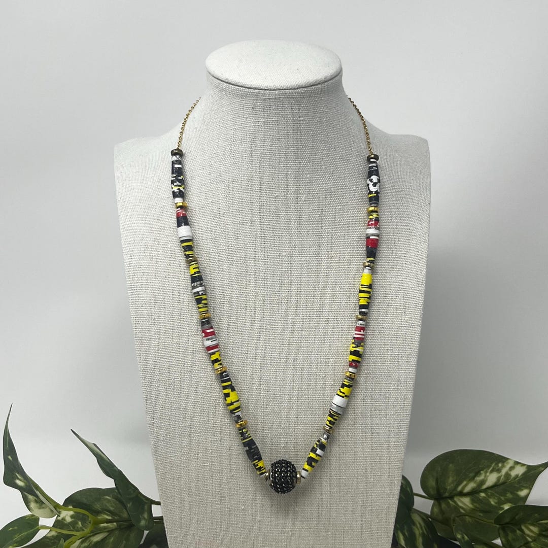 Colorful Hand-rolled Paper Bead Necklace: Eco-artisan Jewelry Made From ...