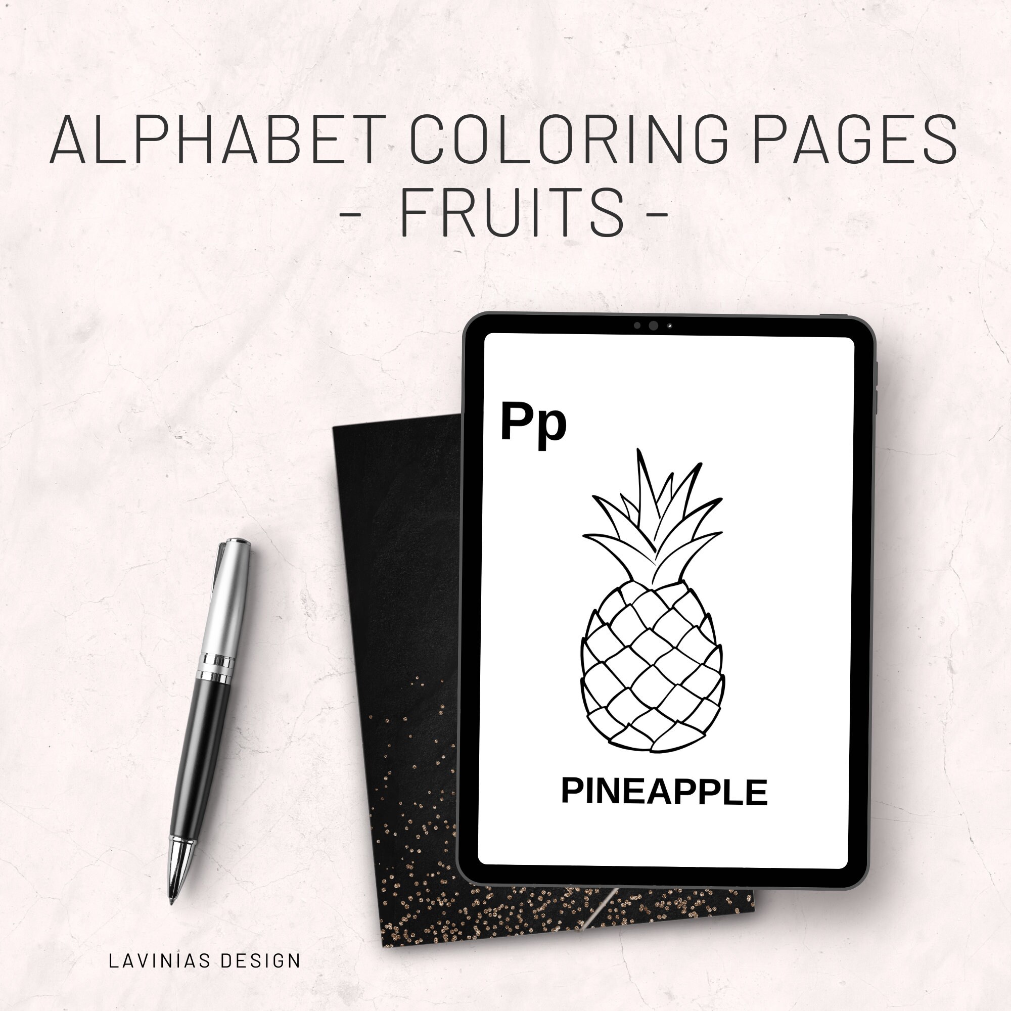 Fruit Coloring Pages, Alphabet Coloring Book for Toddlers, Printable ...