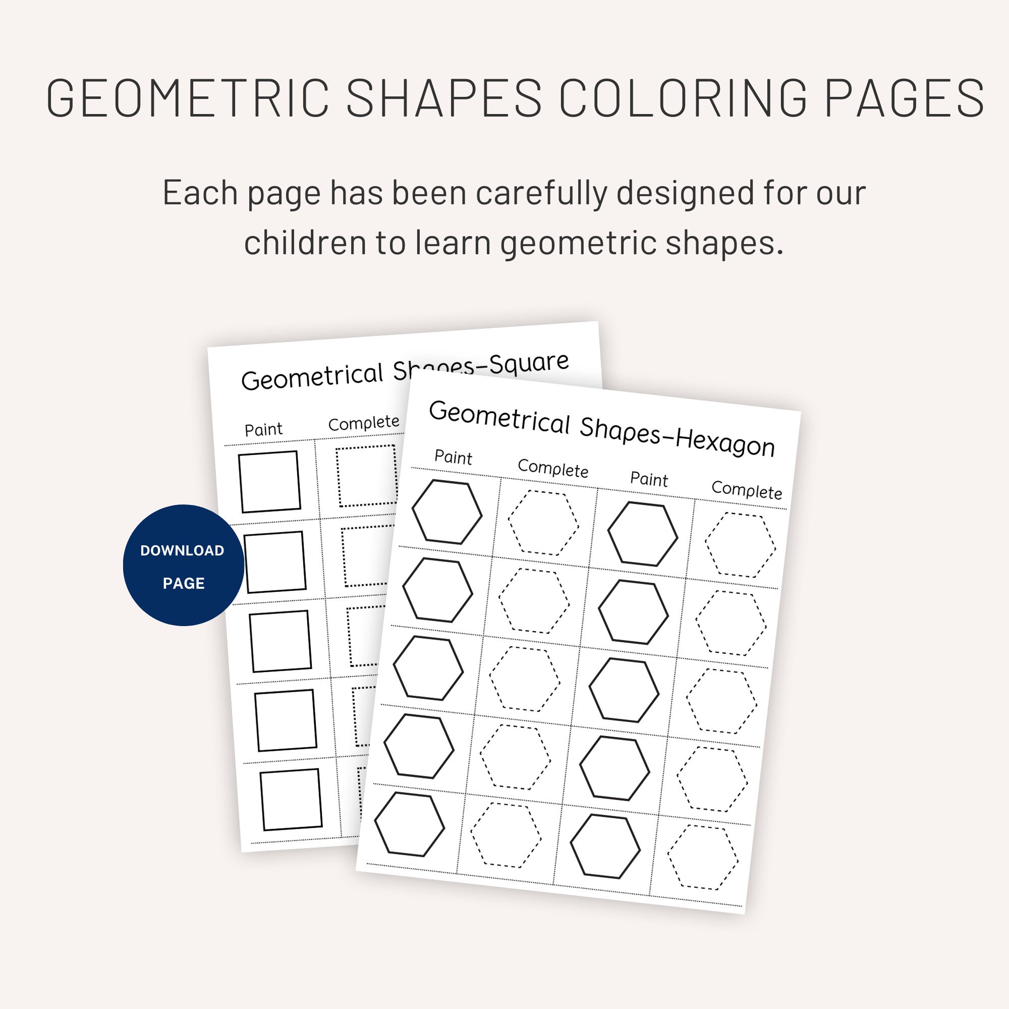 Kids Geometric Shapes Coloring Pages Printable Geometric - Etsy