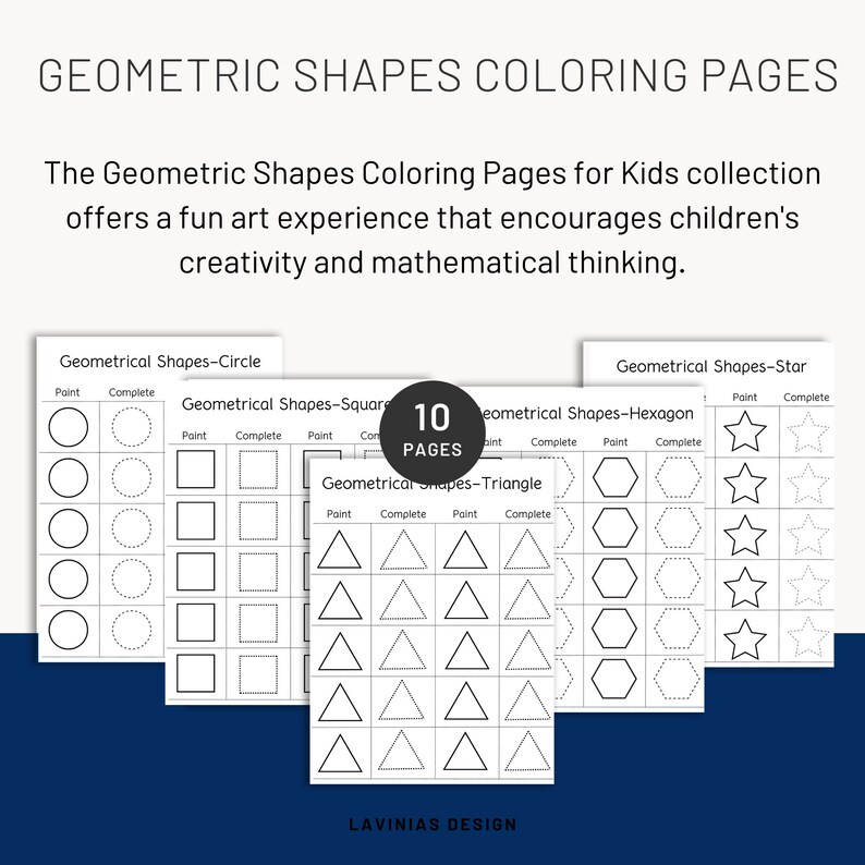 Kids Geometric Shapes Coloring Pages Printable Geometric - Etsy